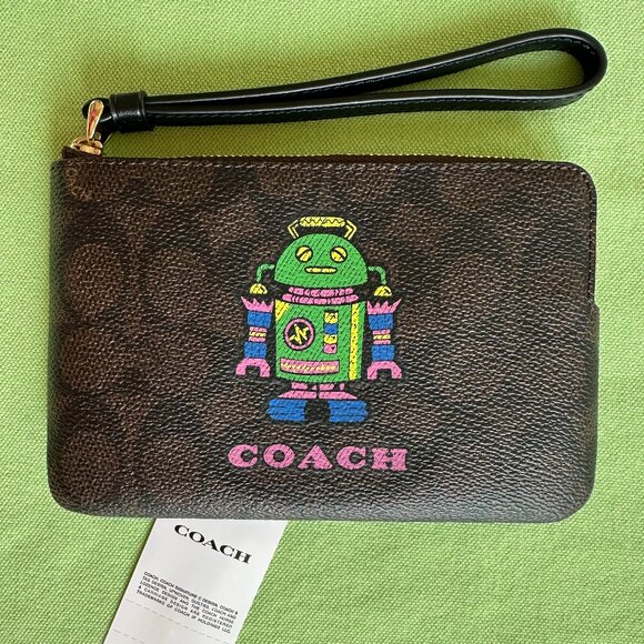 Coach | Bags | Coach Corner Zip Wristlet Robot Motif On Coach ...